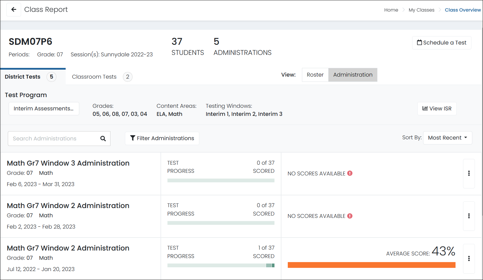My Classes – ADAM Assessments Support