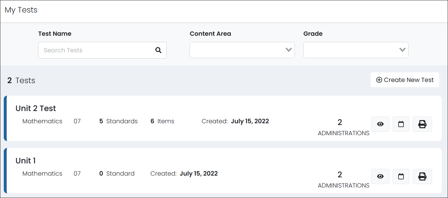 My Tests (View and Create Teacher Tests) – ADAM Assessments Support