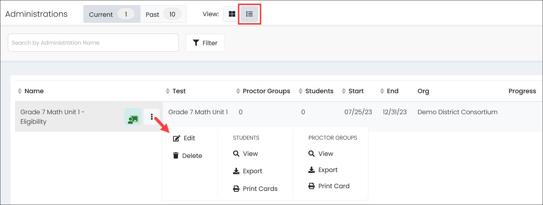 Administrations Page & Admin Card – ADAM Assessments Support