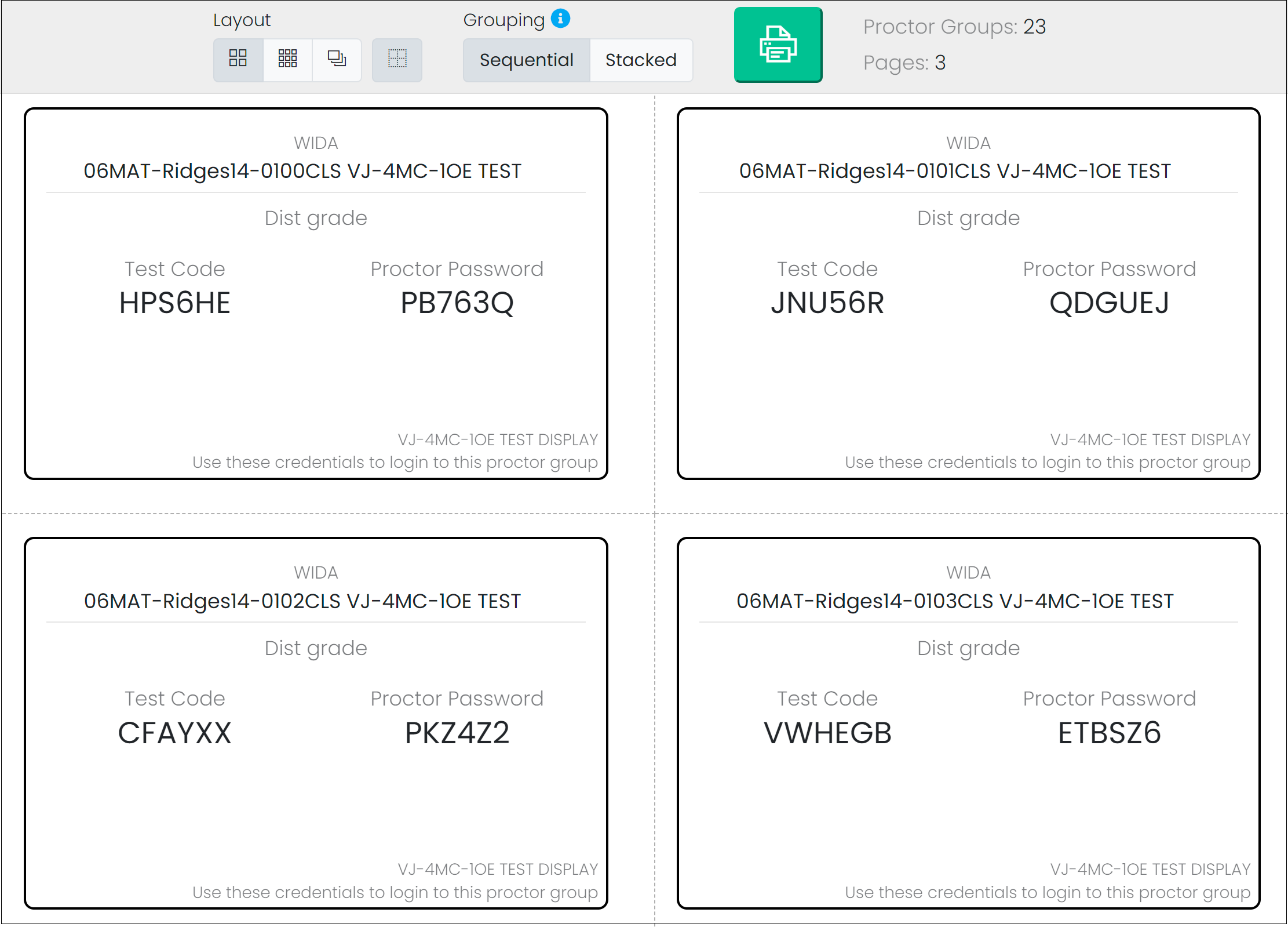 Printing Proctor Group Cards – ADAM Assessments Support